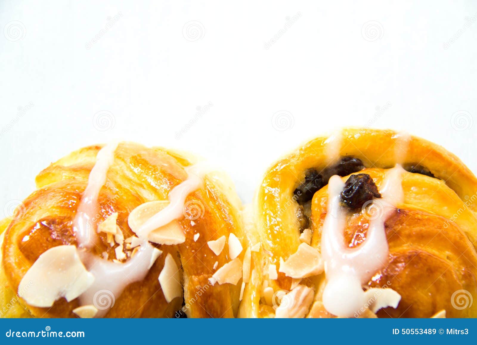Raisin Cream Roll Danish and Almond Slice. Stock Image - Image of ...