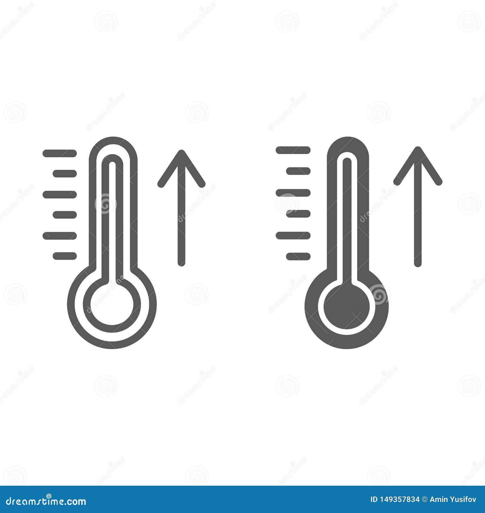 Raising the Temperature Line and Glyph Icon, Weather and Climate ...