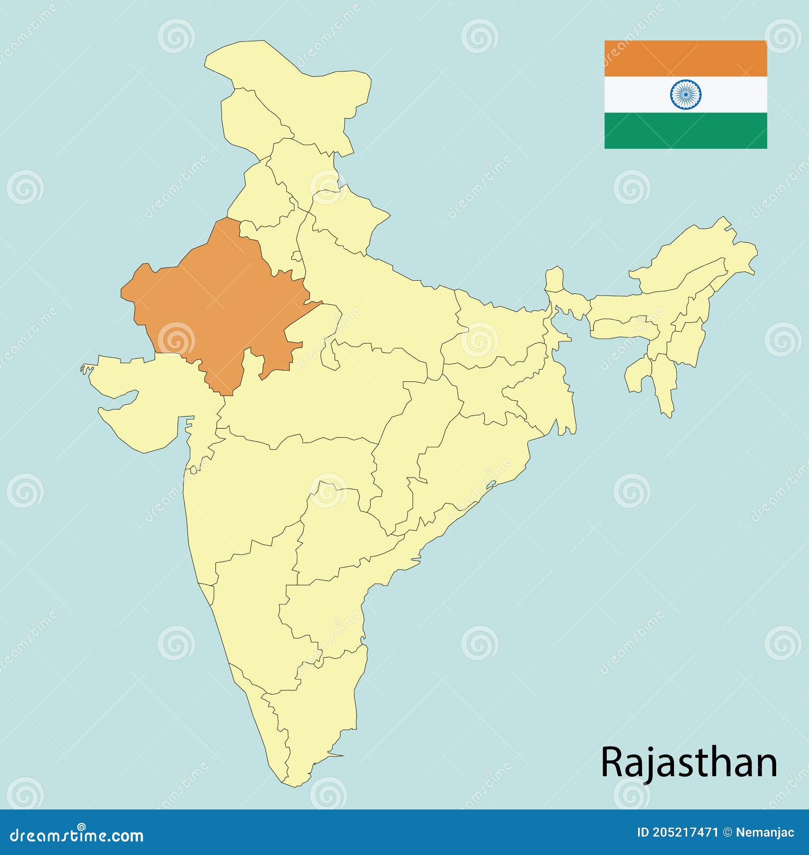 Rajasthan Federal State Watercolor Map Of India In Front Of A White ...