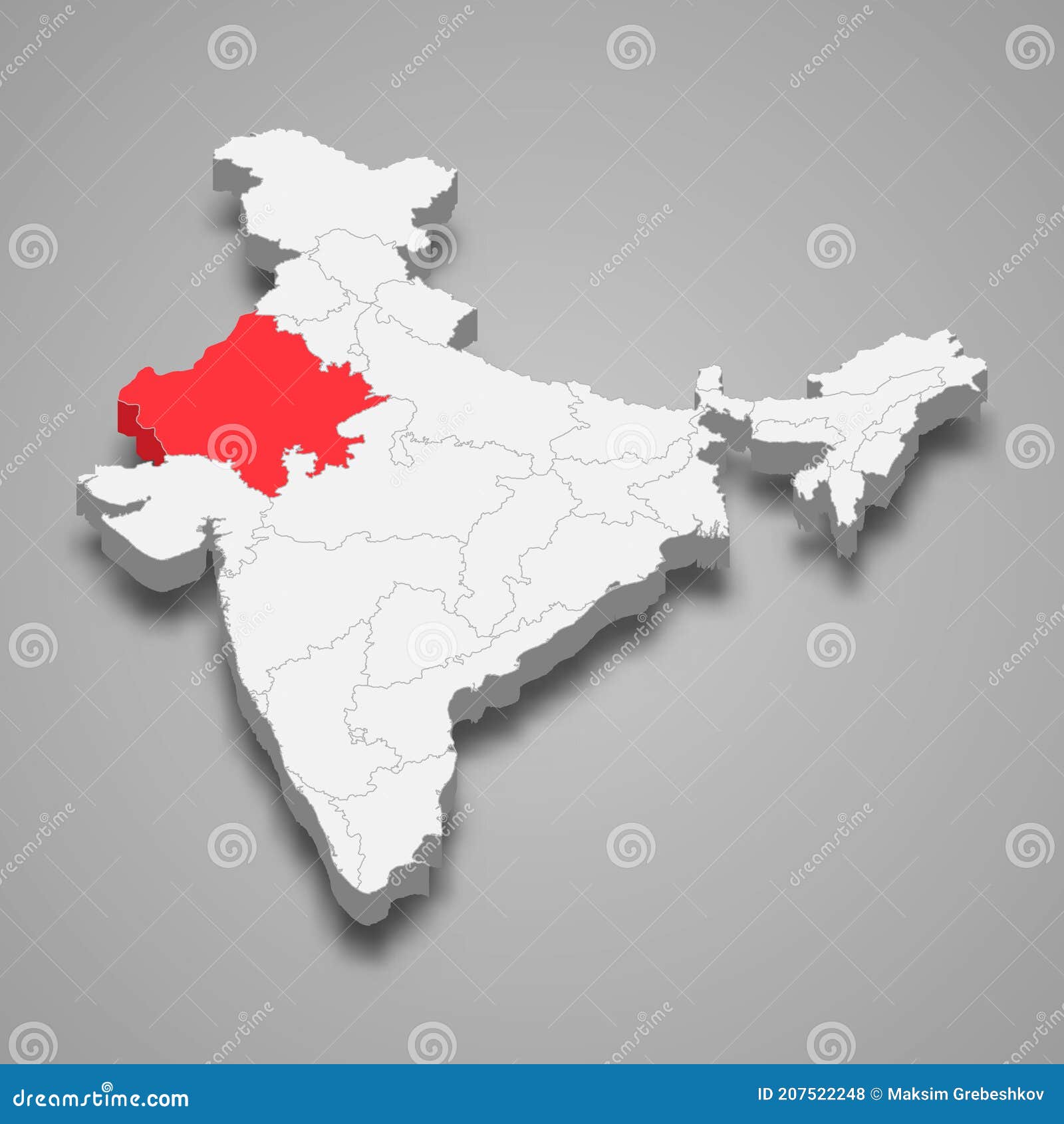Rajasthan State Location within India 3d Map Stock Illustration ...