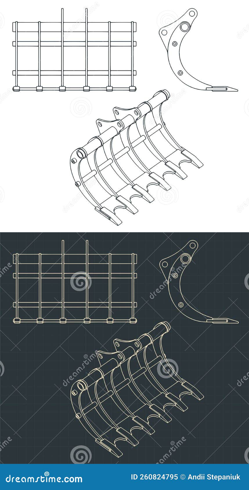 Rake for Excavator Blueprints Stock Vector - Illustration of industrial ...