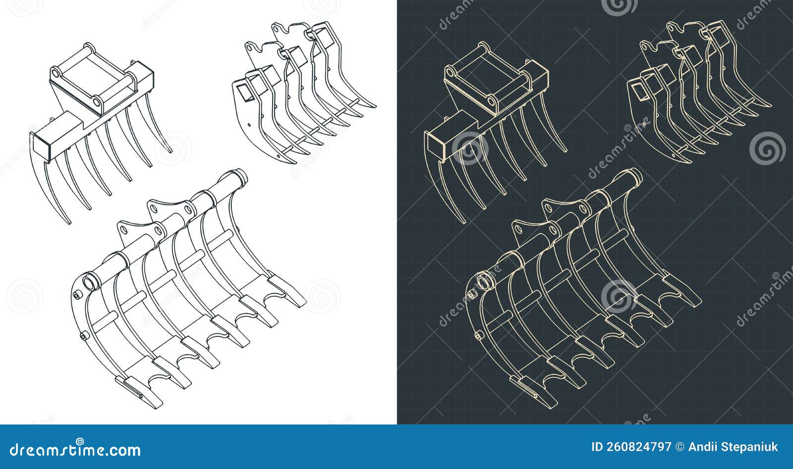 Rake for Excavators Isometric Blueprints Stock Vector - Illustration of ...