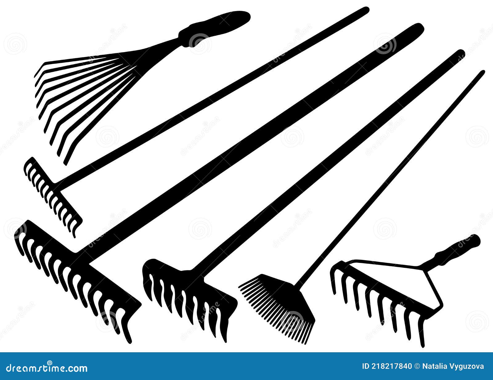 Rake for Garden and Agricultural in a Set. Stock Vector - Illustration ...