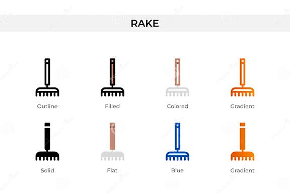 Rake Icon in Different Style. Rake Vector Icons Designed in Outline ...