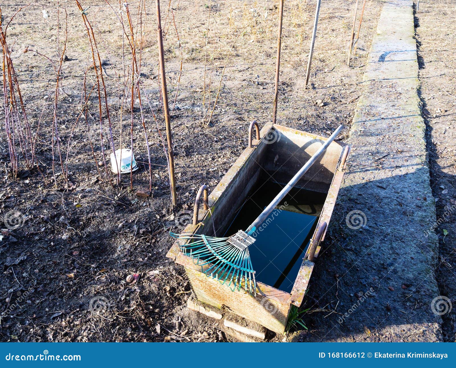 Rake on Pool in Empty Garden in Winter Stock Photo - Image of seasonal ...