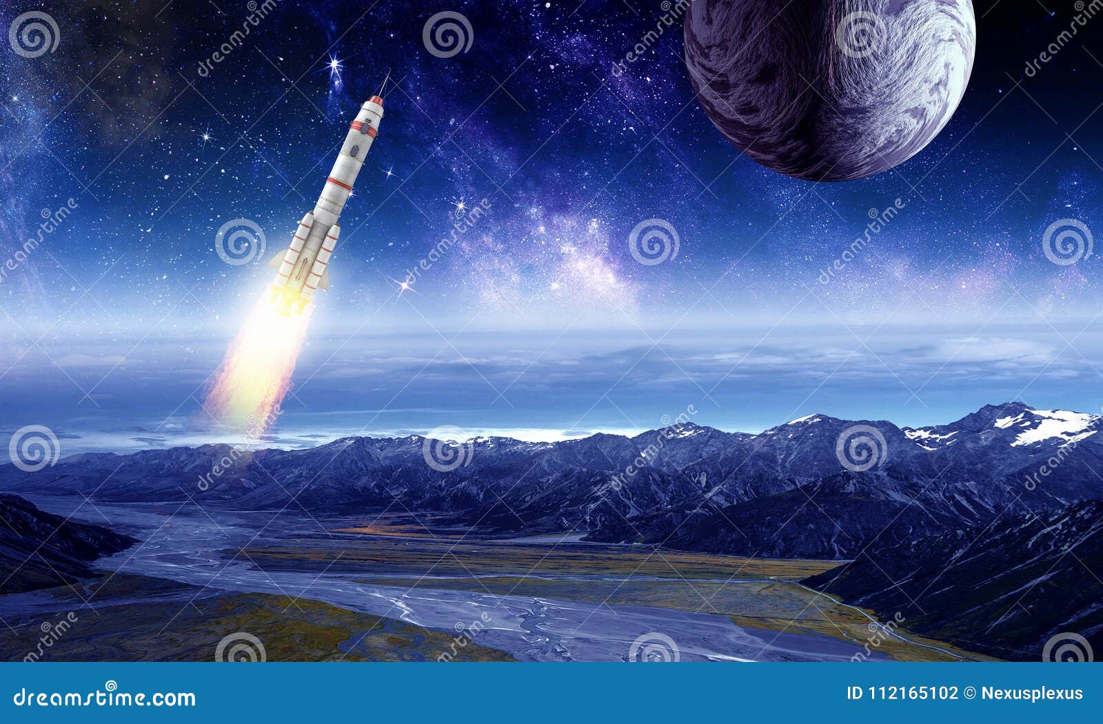 Raket in Ruimte Gemengde Media Stock Foto - Image of pendel, toekomst ...