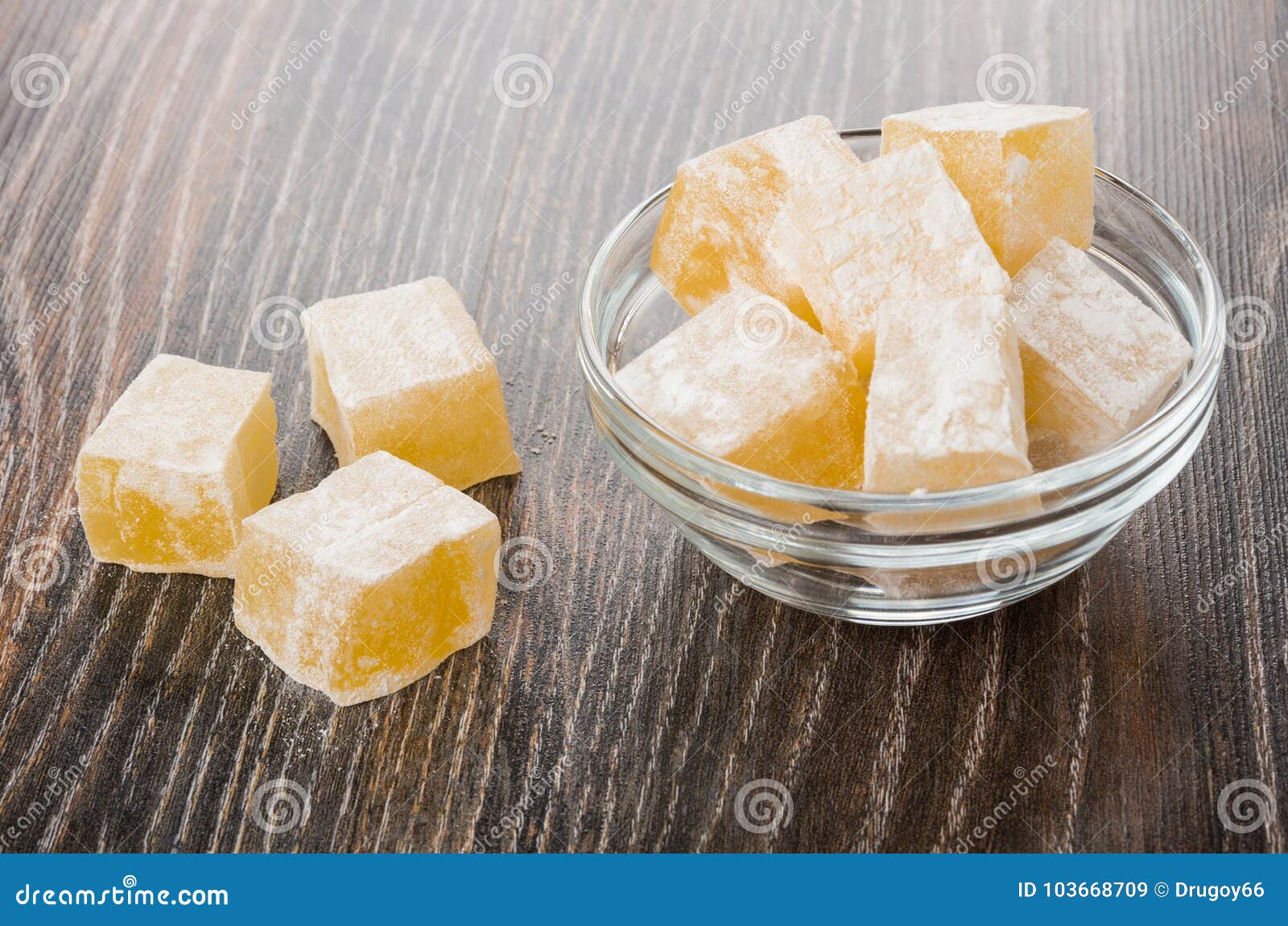 Rakhat-lukum in Transparent Bowl and on Table Stock Image - Image of ...