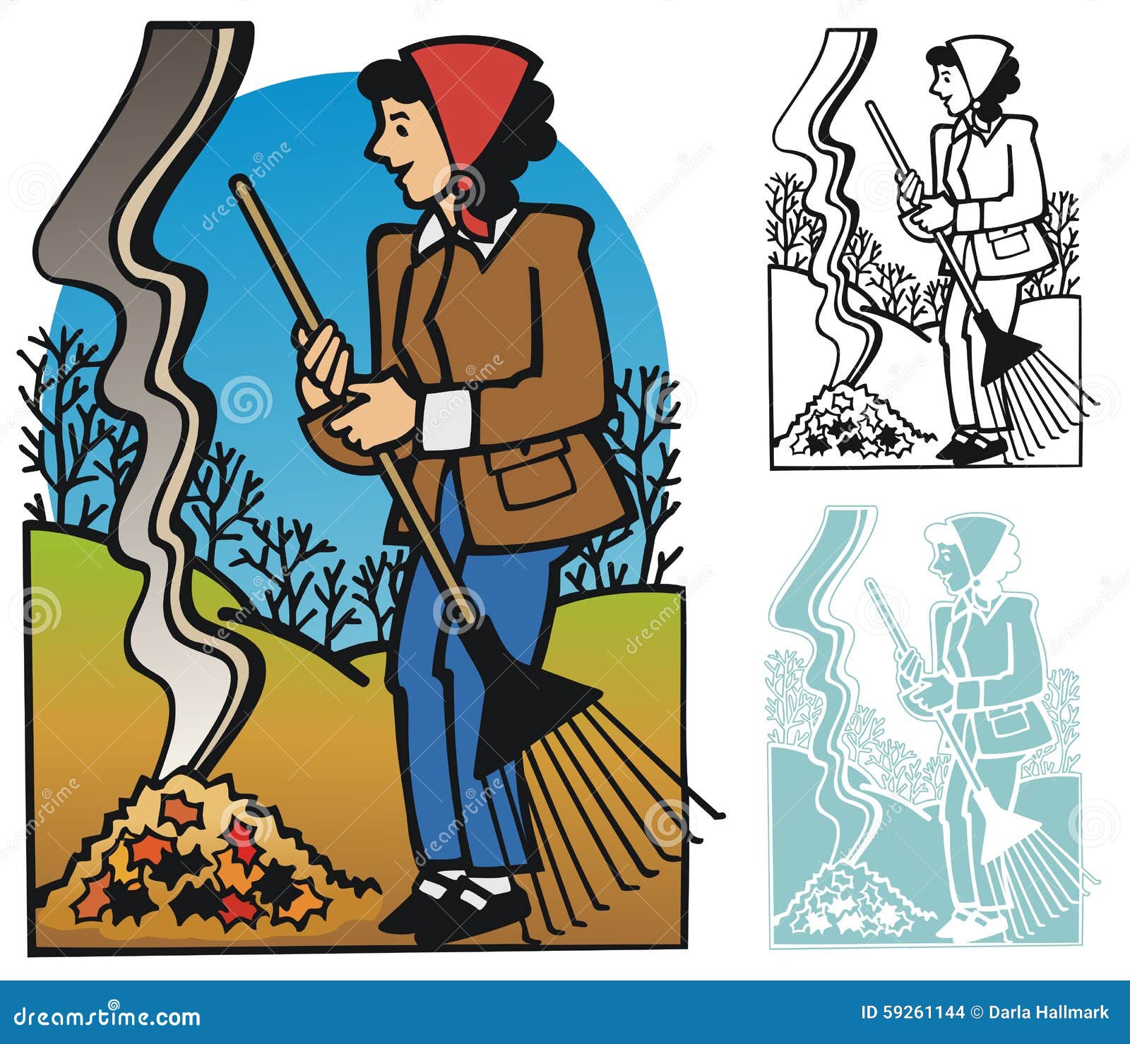 Raking leaves stock vector. Illustration of rake, work - 59261144