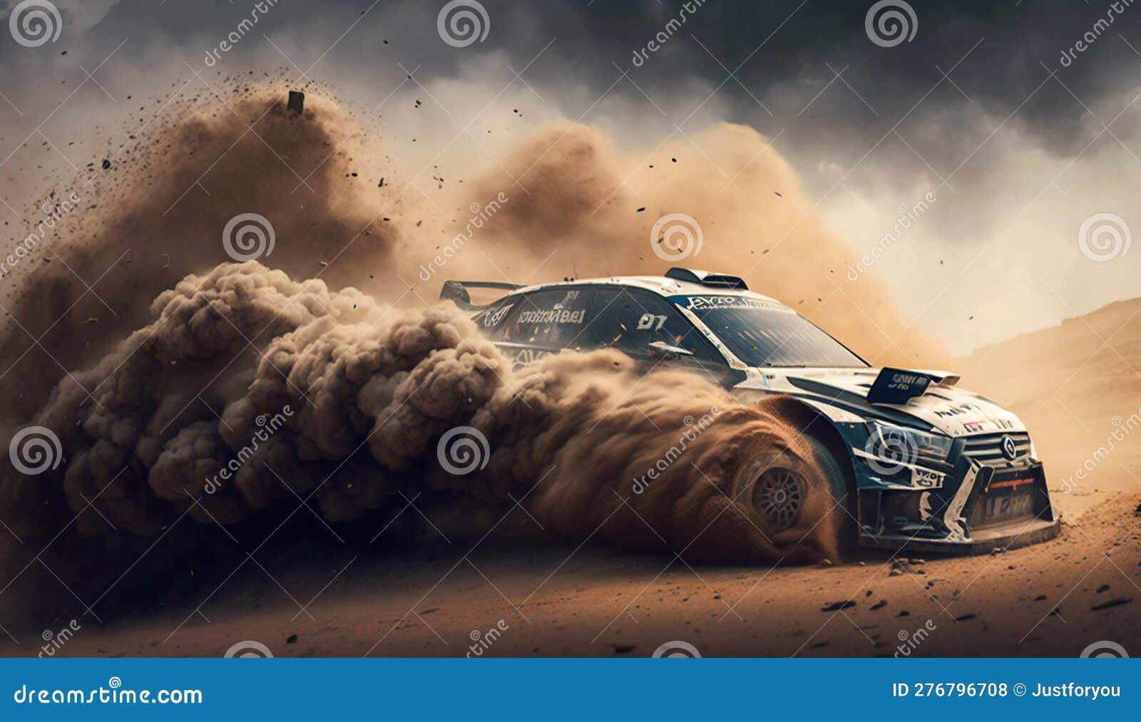 Rally Car Driving in Dirt, Causing Black Clouds of Dust. Generative Ai ...