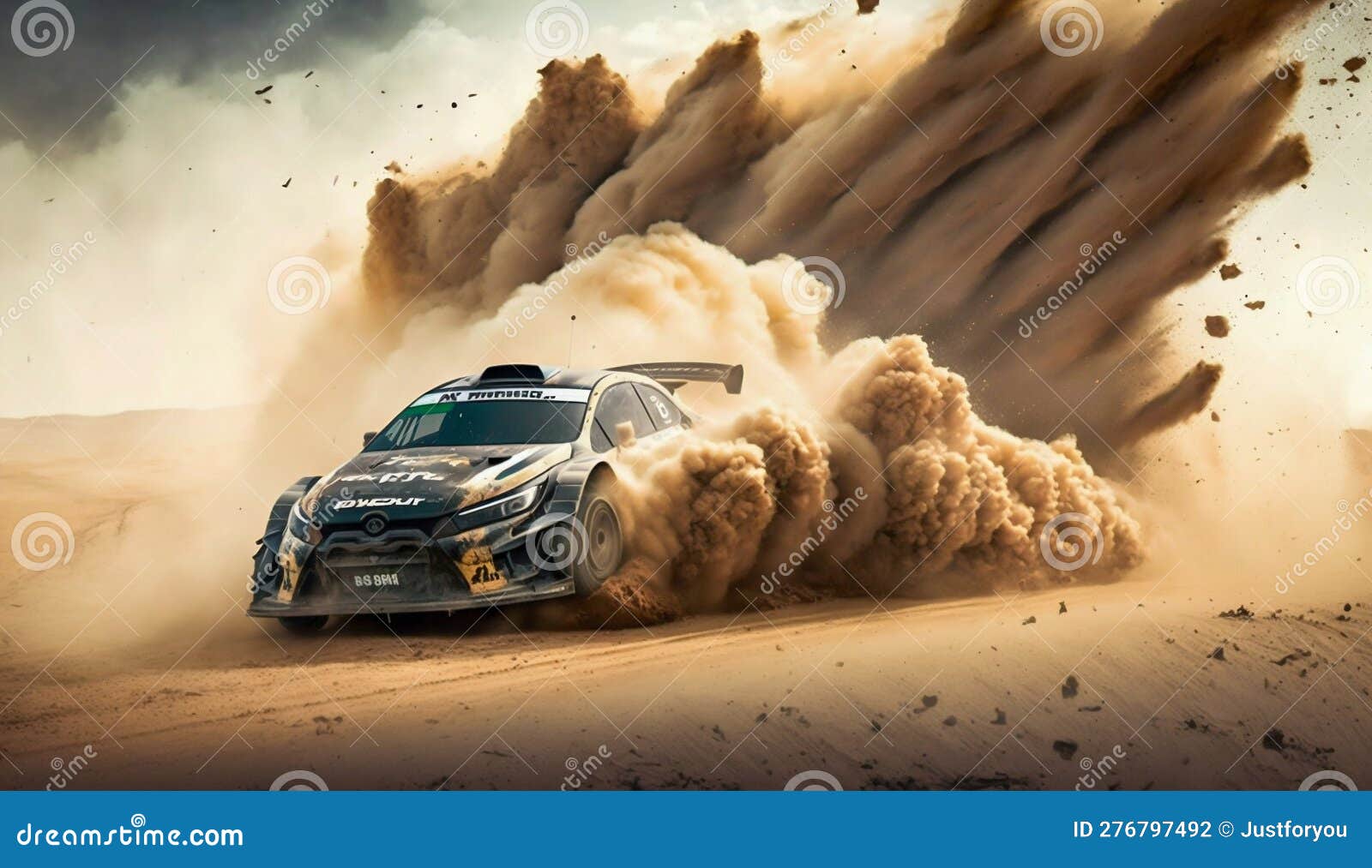 Rally Car Driving in Dirt, Causing Black Clouds of Dust. Generative Ai ...