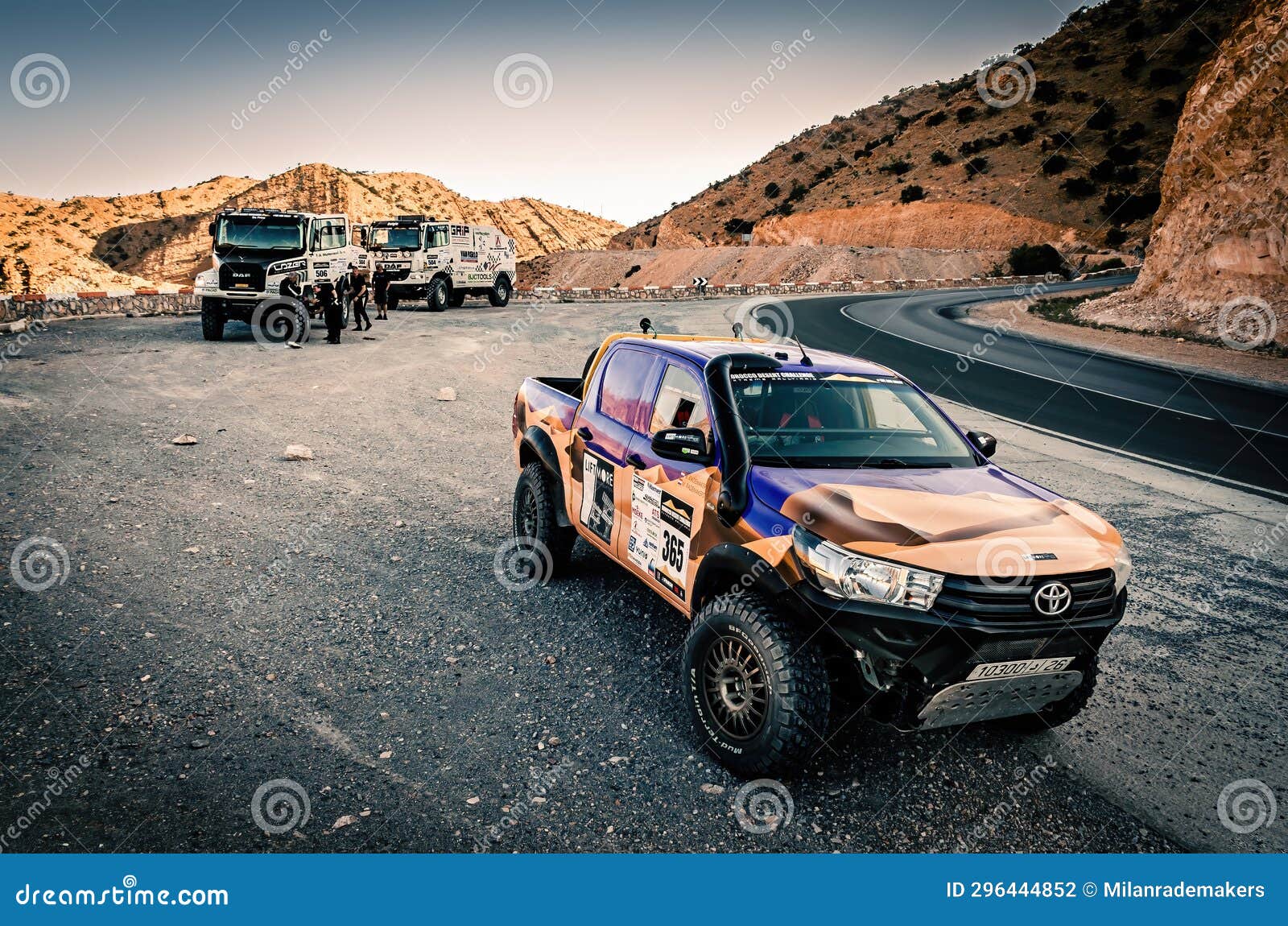 Rally Raid Trucks on a Road in the Mountains of Morocco. Morocco Desert ...