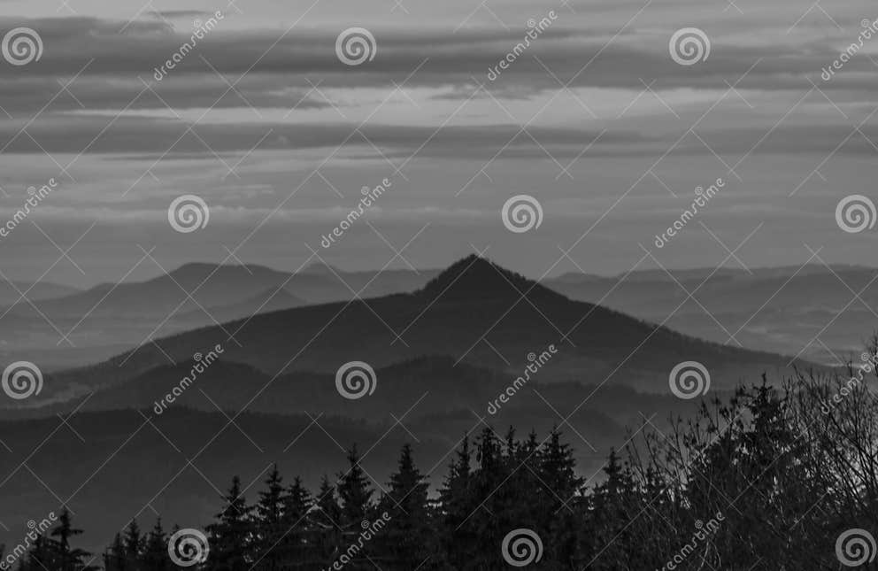 Ralsko Hill Near Mimon Town in Winter Black and White Day Stock Photo ... Ralsko Hill Near Mimon Town in Winter Black and White Day Stock Photo ...