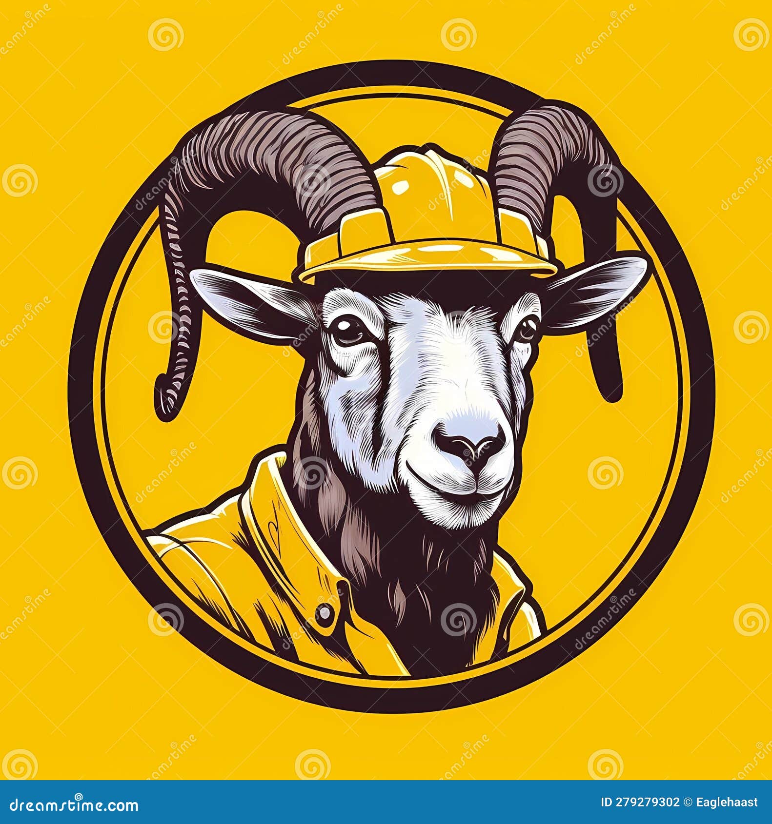 Logo Goat Builder, Serious Face, , in a Yellow Helmet Generated AI ...
