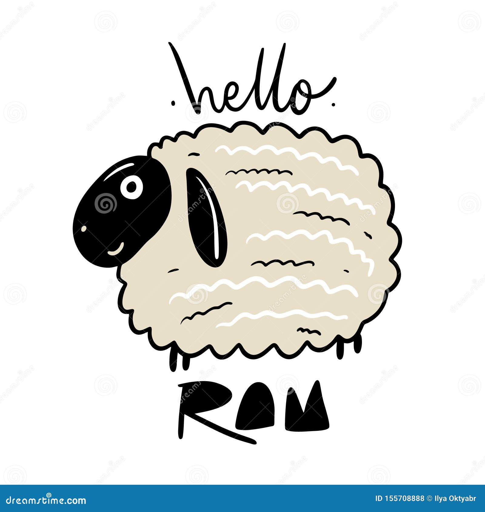 Ram in Cartoon Style. Hand Drawn Vector Illustration Stock Vector ...