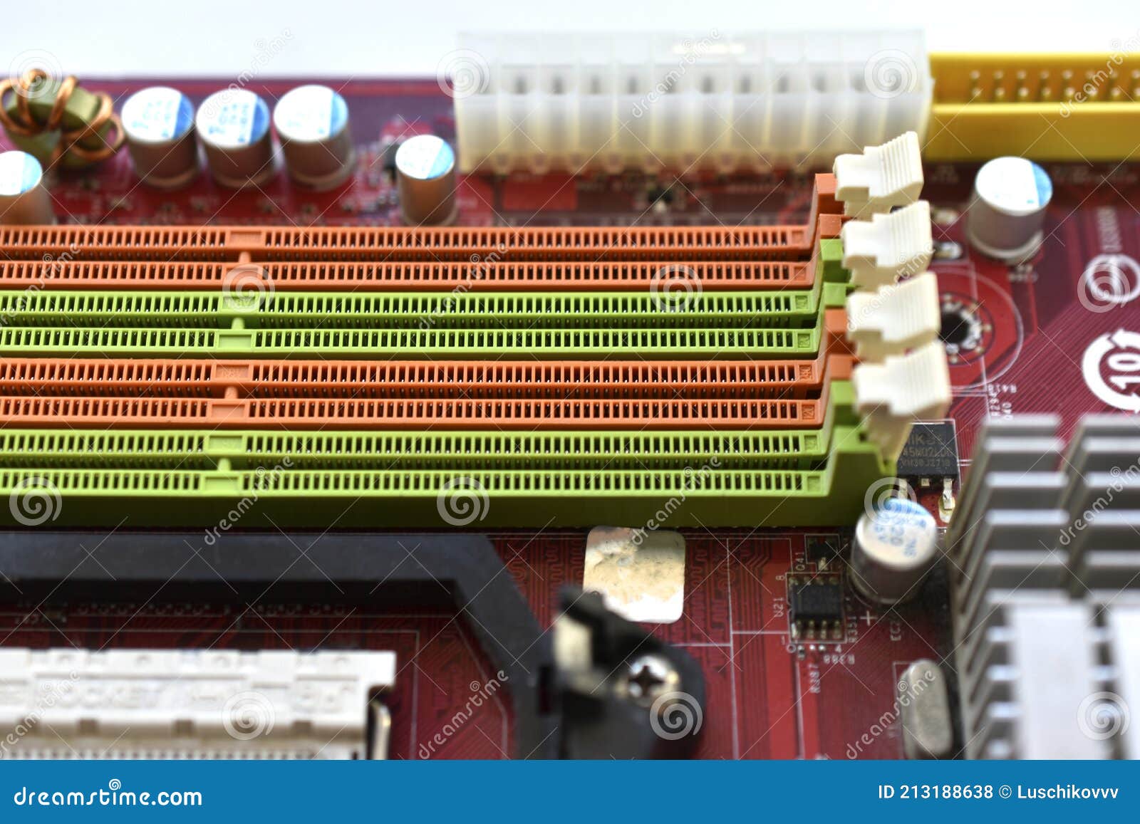 RAM and Connectors on the Computer S Motherboard Stock Photo - Image of ...