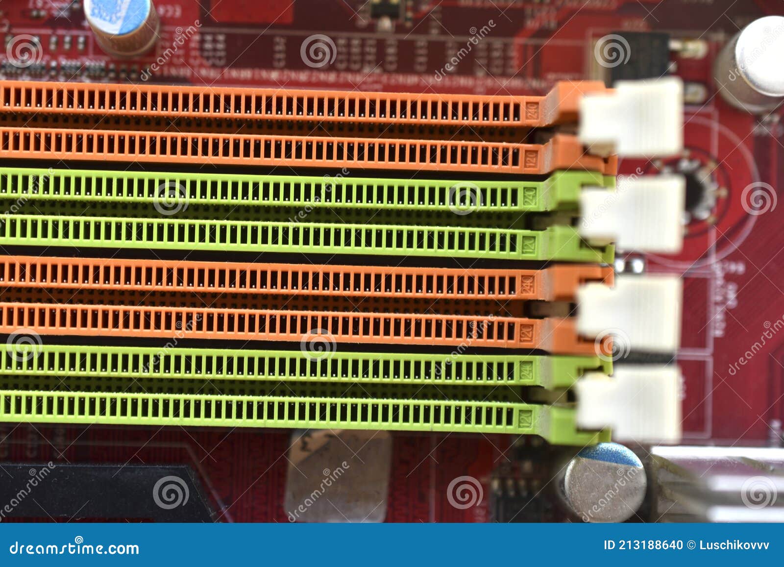 RAM and Connectors on the Computer S Motherboard Stock Photo - Image of ...
