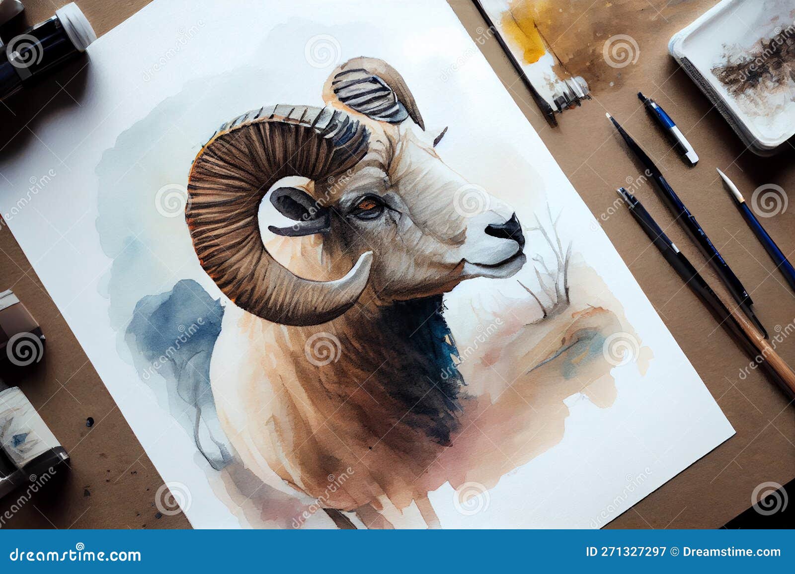 Ram Drawing with Bit of Watercolour Stock Illustration - Illustration ...
