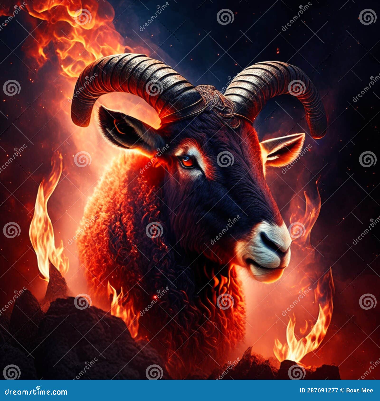 Ram in the Fire. 3d Rendering, 3d Illustration Stock Illustration ...