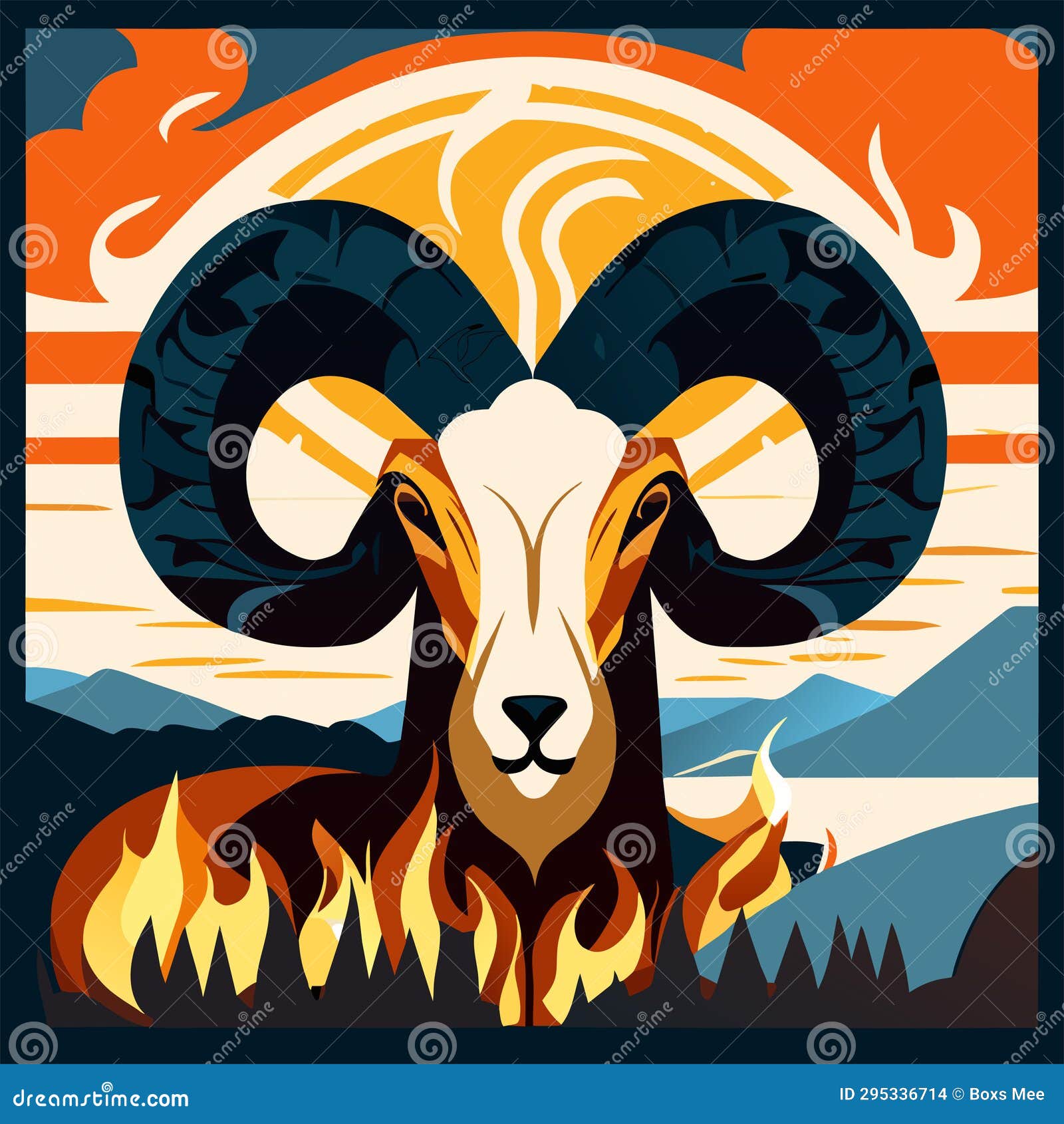 Ram in the Fire. Vector Illustration of a Ram with a Burning Horn Stock ...