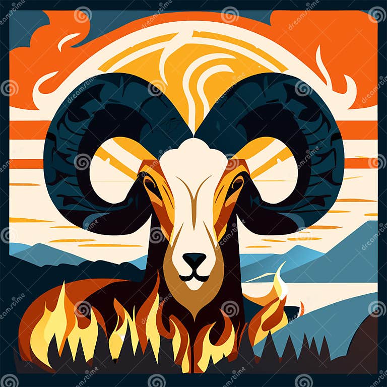 Ram in the Fire. Vector Illustration of a Ram with a Burning Horn Stock ...
