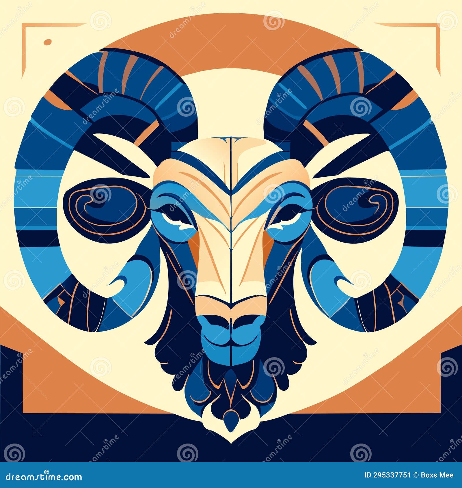 Ram Head with Abstract Geometric Pattern. Vector Illustration in Retro ...