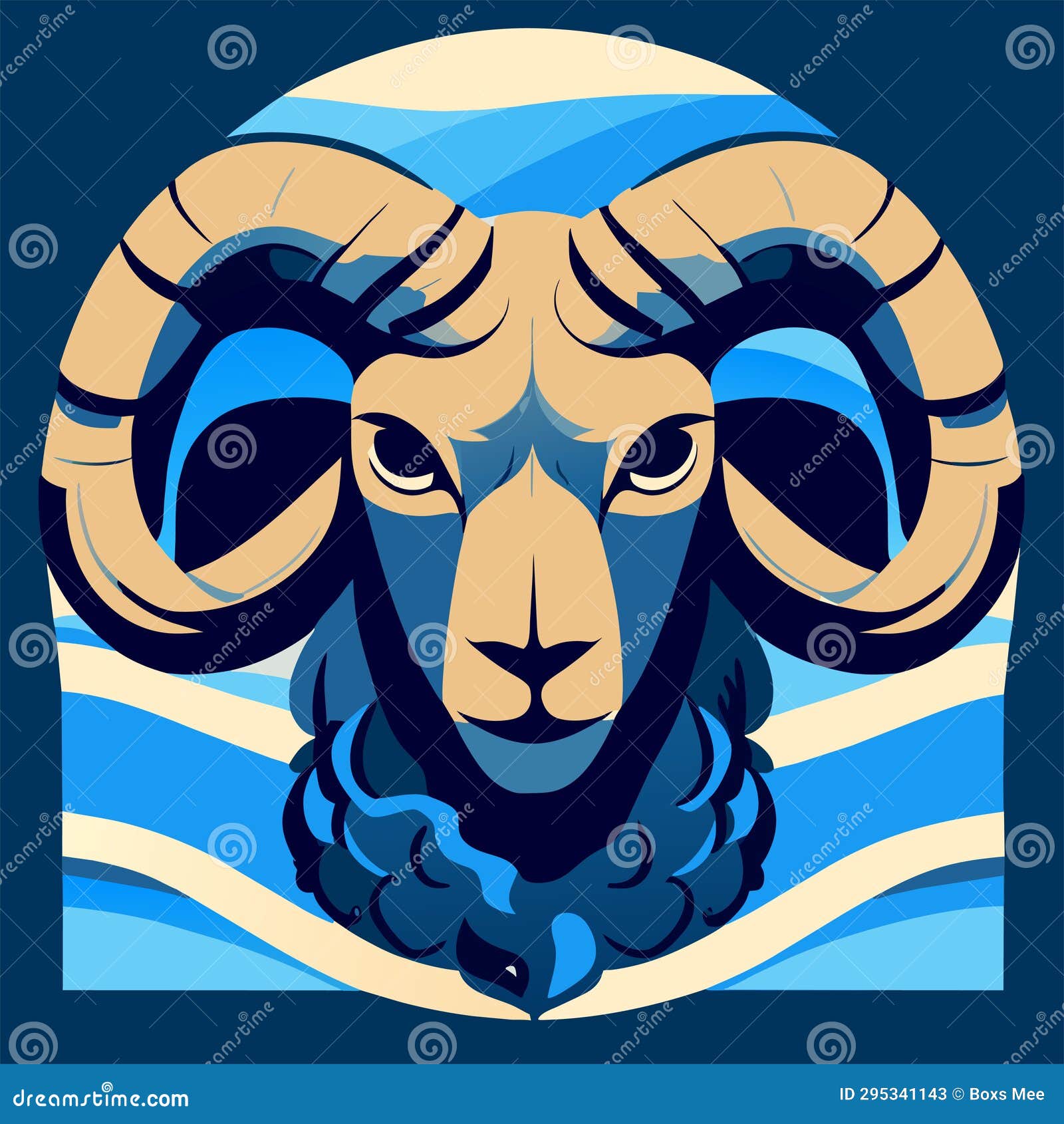Ram Head in a Blue and White Pattern on a Blue Background. AI Generated ...