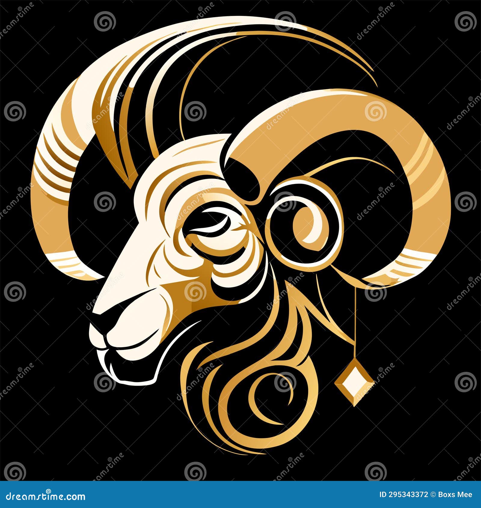 Ram Head Vector Illustration on a Black Background. Symbol of the Year ...