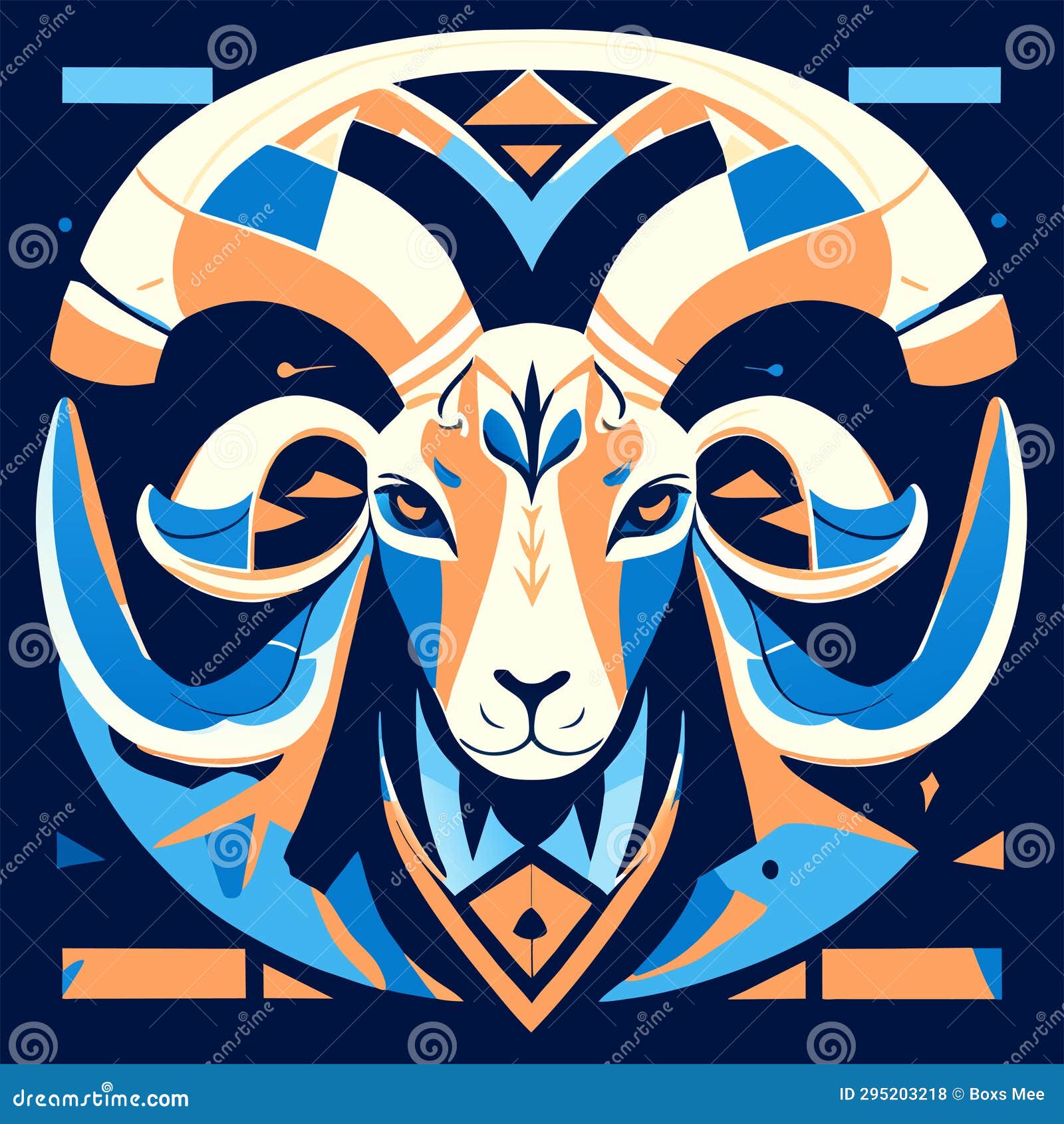 Ram Head Vector Illustration. Head of Ram with Blue and Orange Colors ...