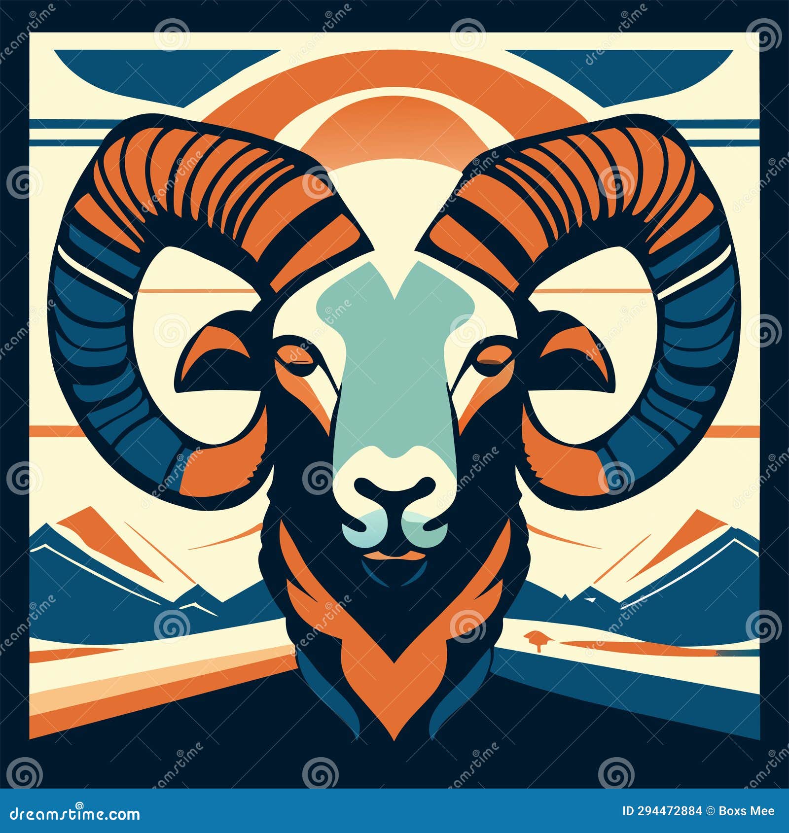Ram Head Vector Illustration in Retro Style. Vector Illustration for ...