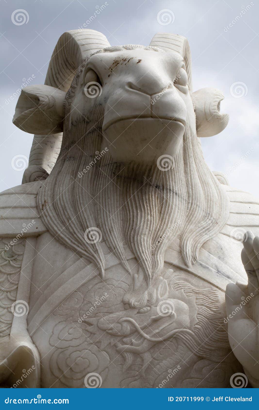 Ram Head White Statue Zodiac Buddha Aries Stock Image - Image of white ...