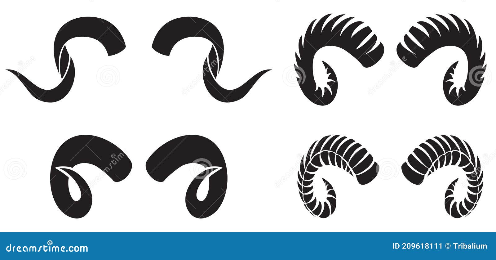 Ram horns - icons set stock vector. Illustration of black - 209618111