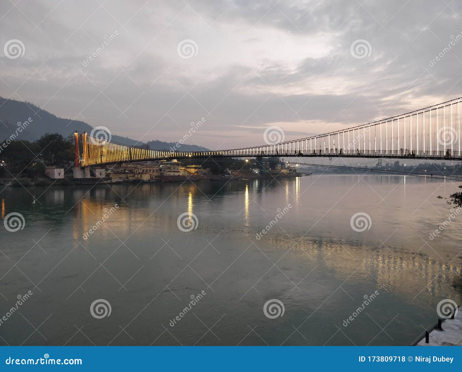Ram Jhula Suspension Bridge on the River Ganga Rishikesh, India Stock ...