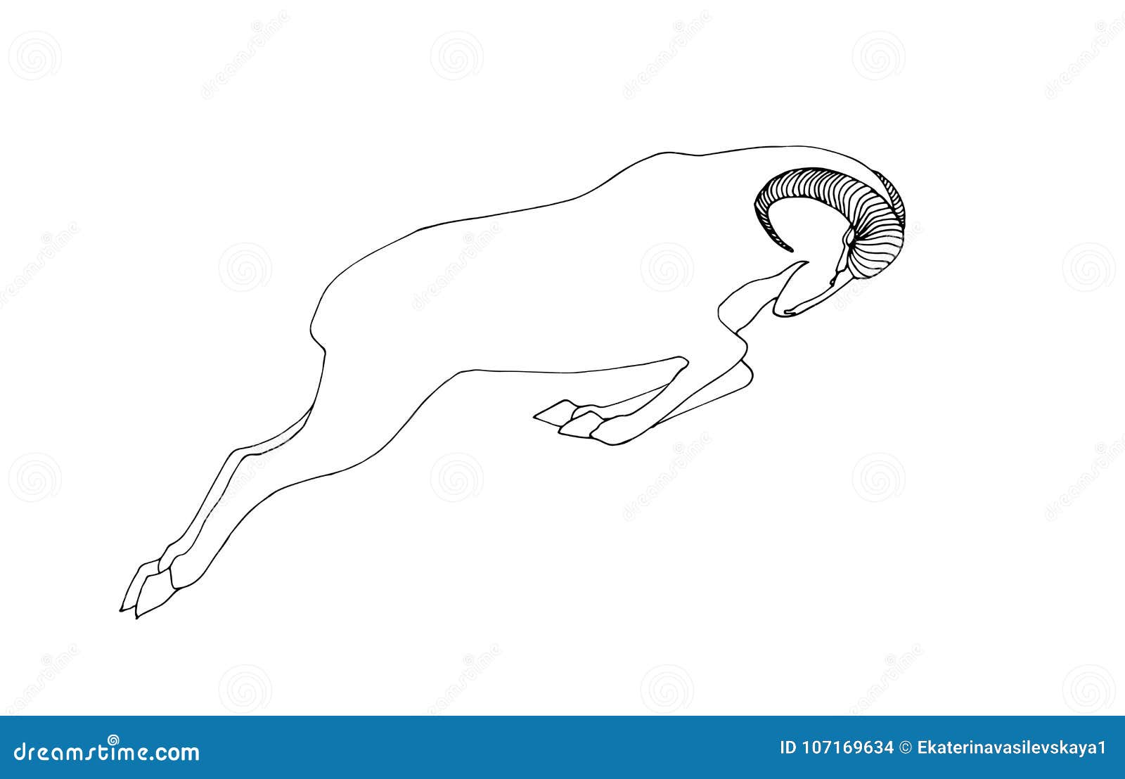 Ram Jumping. Hand Drawn Vector Doodle Illustration. Black Outline ...