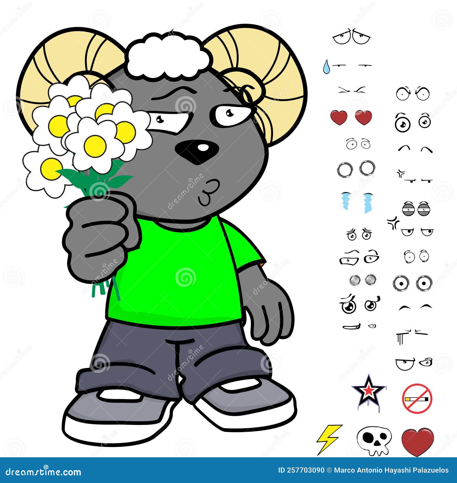 Ram Kid Character Cartoon Kawaii Expressions Set Stock Vector ...