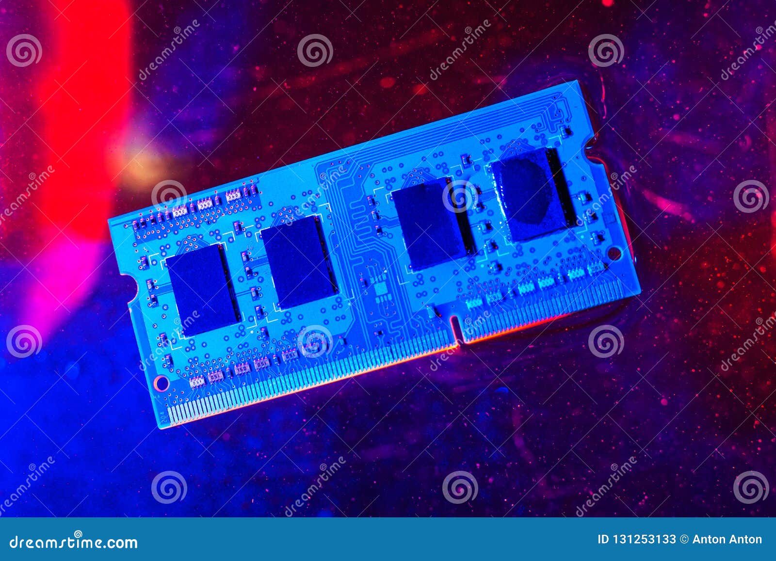 RAM Memory from a Laptop, Ram. Blue and Red Light, Under Water ...