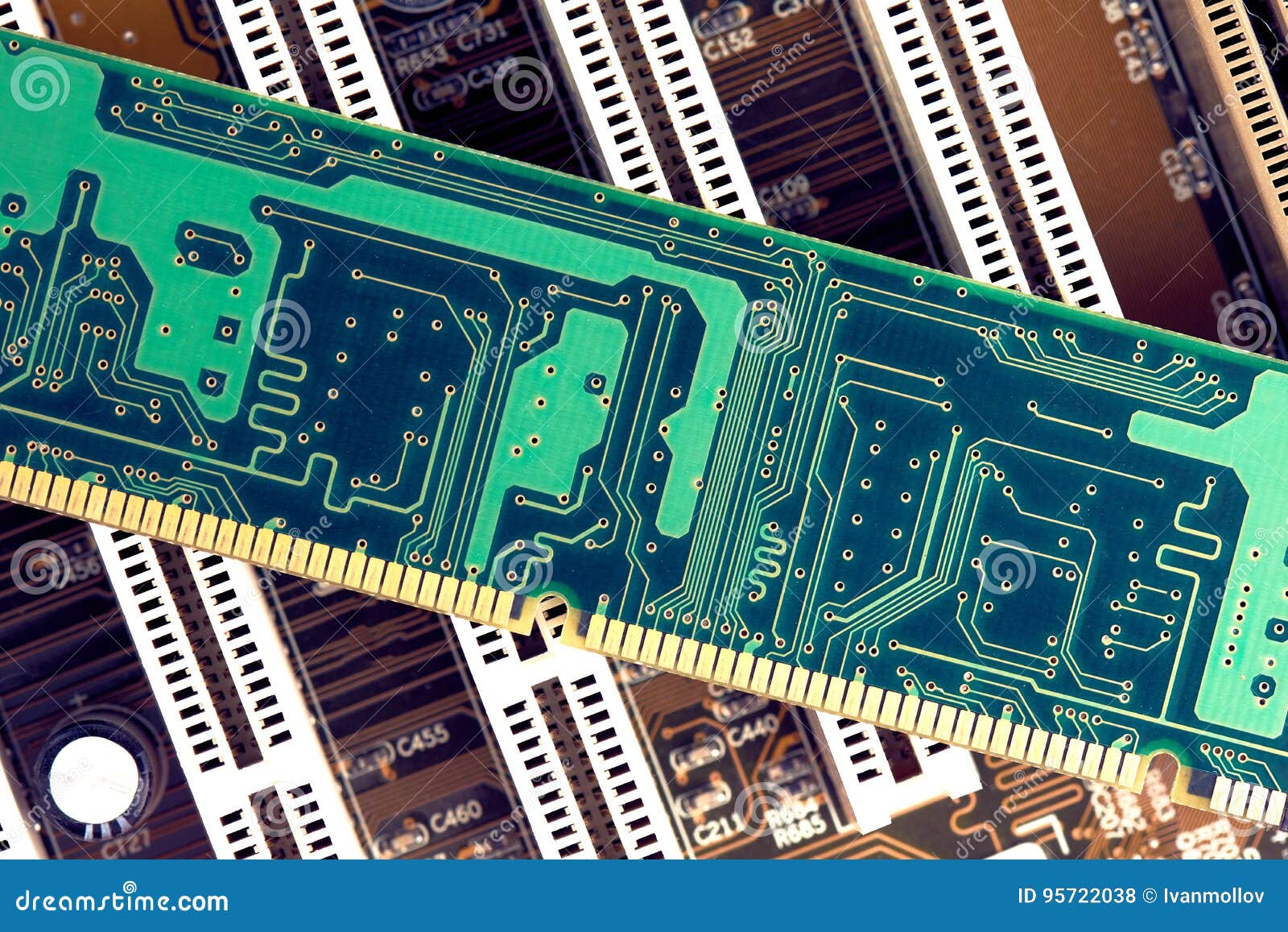 RAM Memory Stick on Motherboard Stock Photo - Image of microchip, macro ...