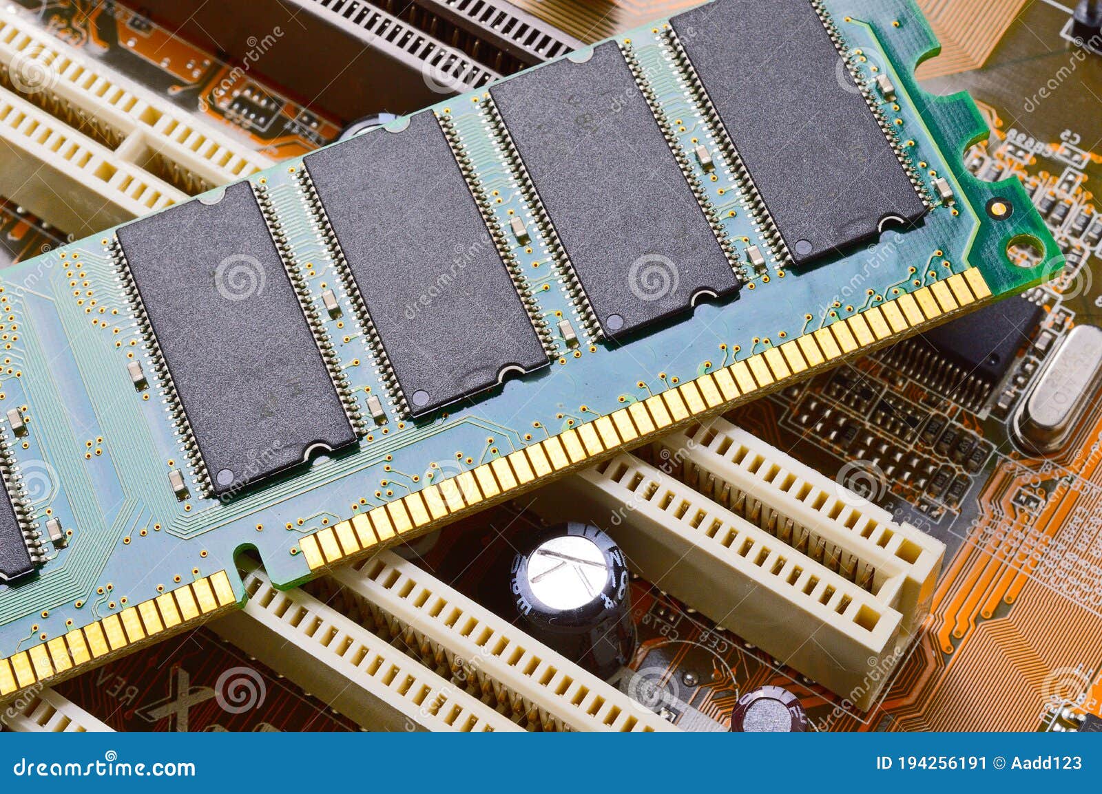 RAM Modules on the Motherboard. Stock Image - Image of module, green ...