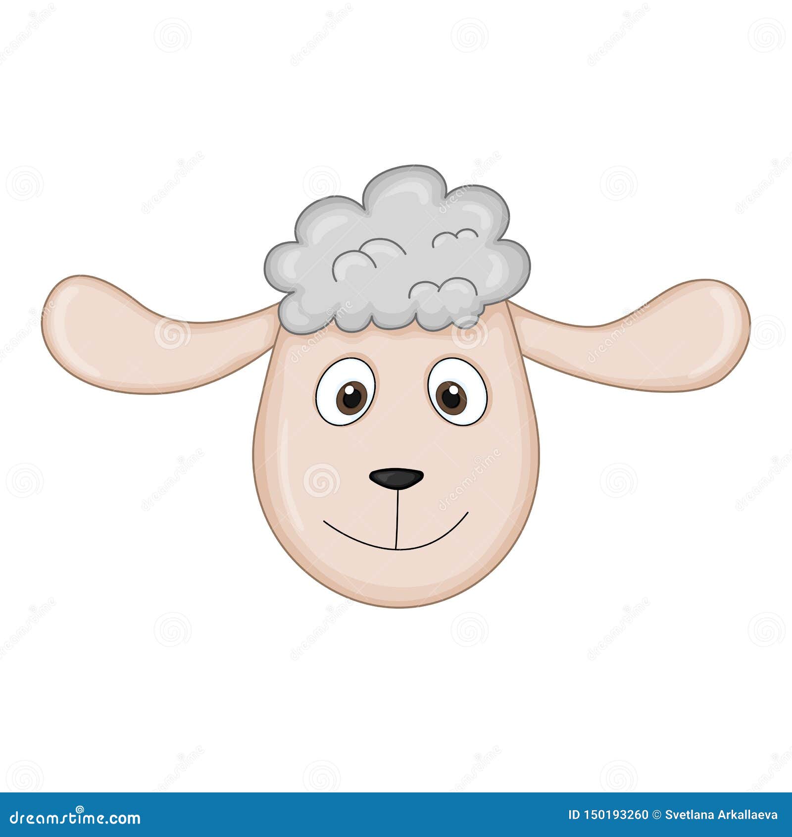 RAM`s Head with Curls without Horns. Cartoon Animals Stock Vector ...