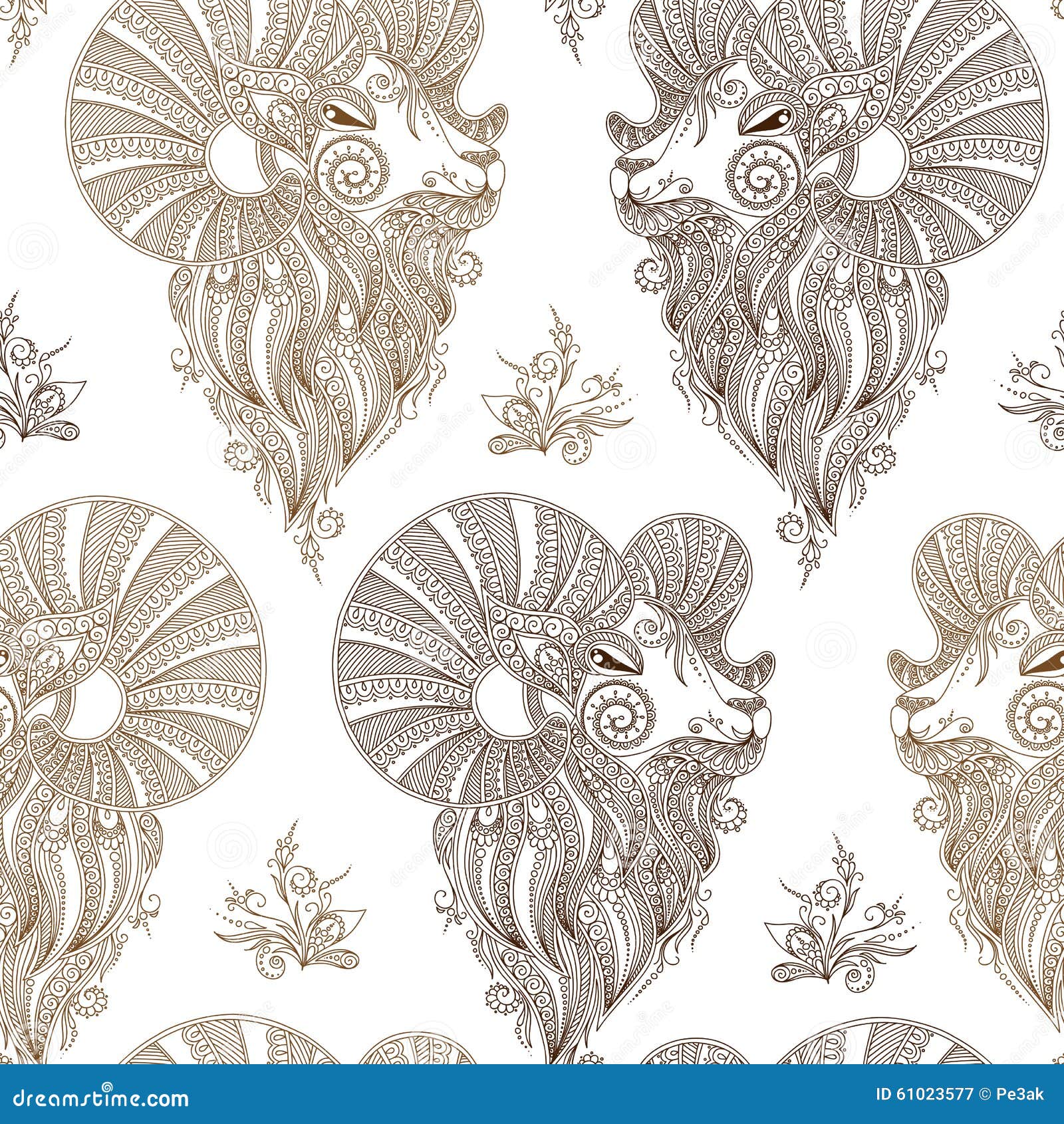 Ram S Head. Vector Seamless Pattern. Mehendi Style Stock Vector ...