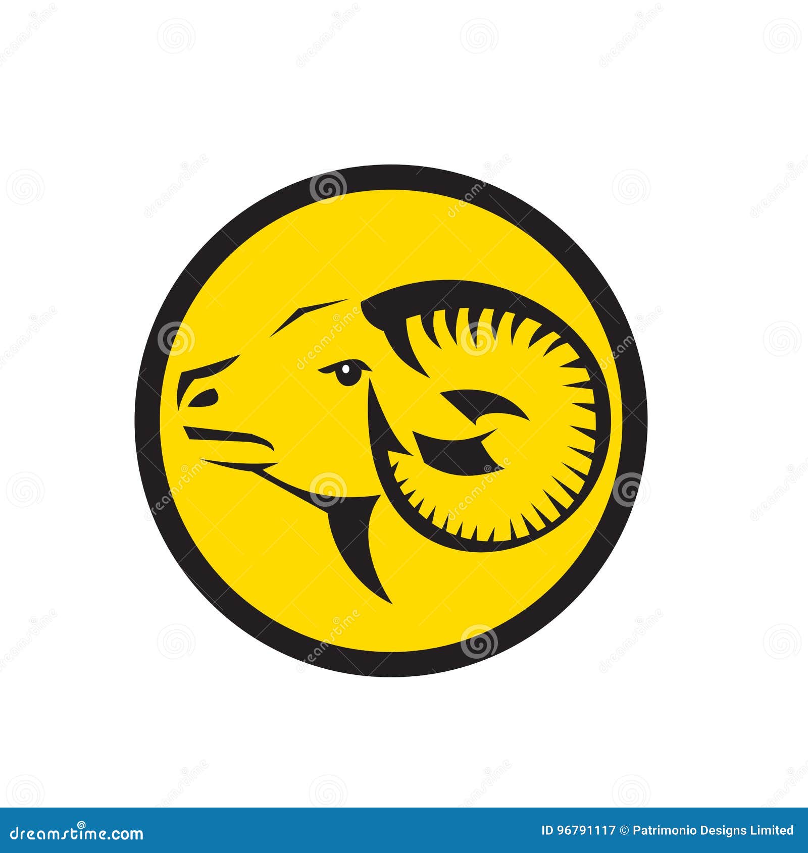 A Sheep Head With A Cute Smiling Face With Two Horns. Carton Emoticon ...