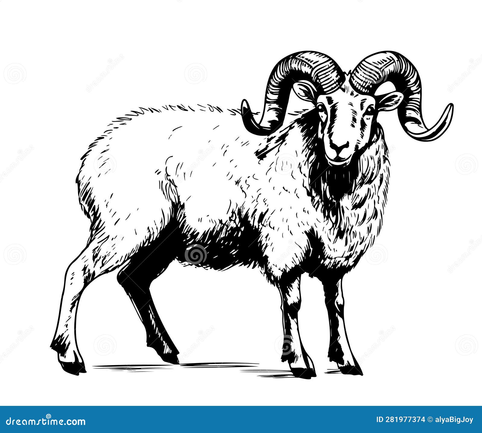 Ram Sheep With Horn Sketch Hand Drawn In Doodle Style Vector Illustration Stock Illustration
