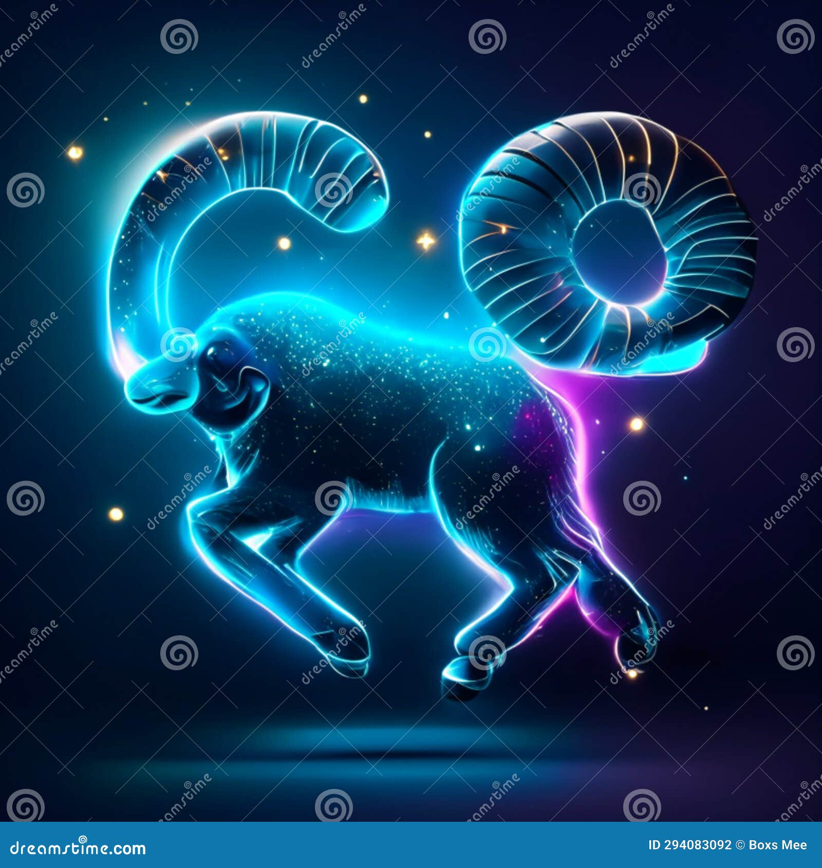 Ram Zodiac Sign on Dark Background. Vector Illustration in Neon Style ...