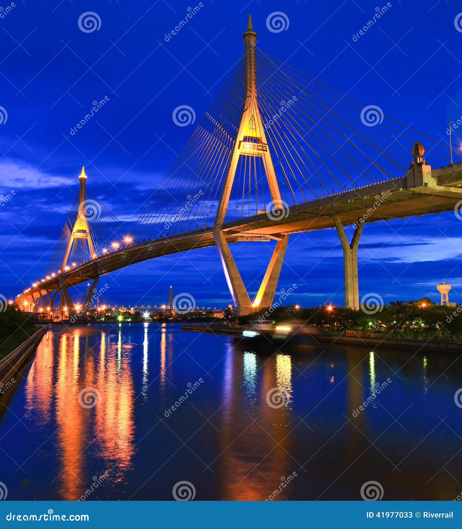 Rama 9 Bridge in the Evening Stock Image - Image of fireworks, junction ...