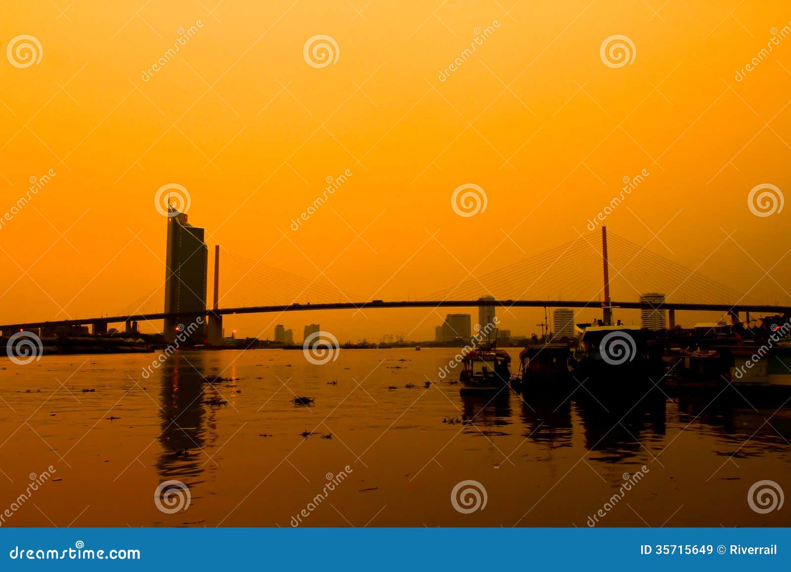 Rama 9 Bridge in the Evening Stock Image - Image of bangkok, engineer ...