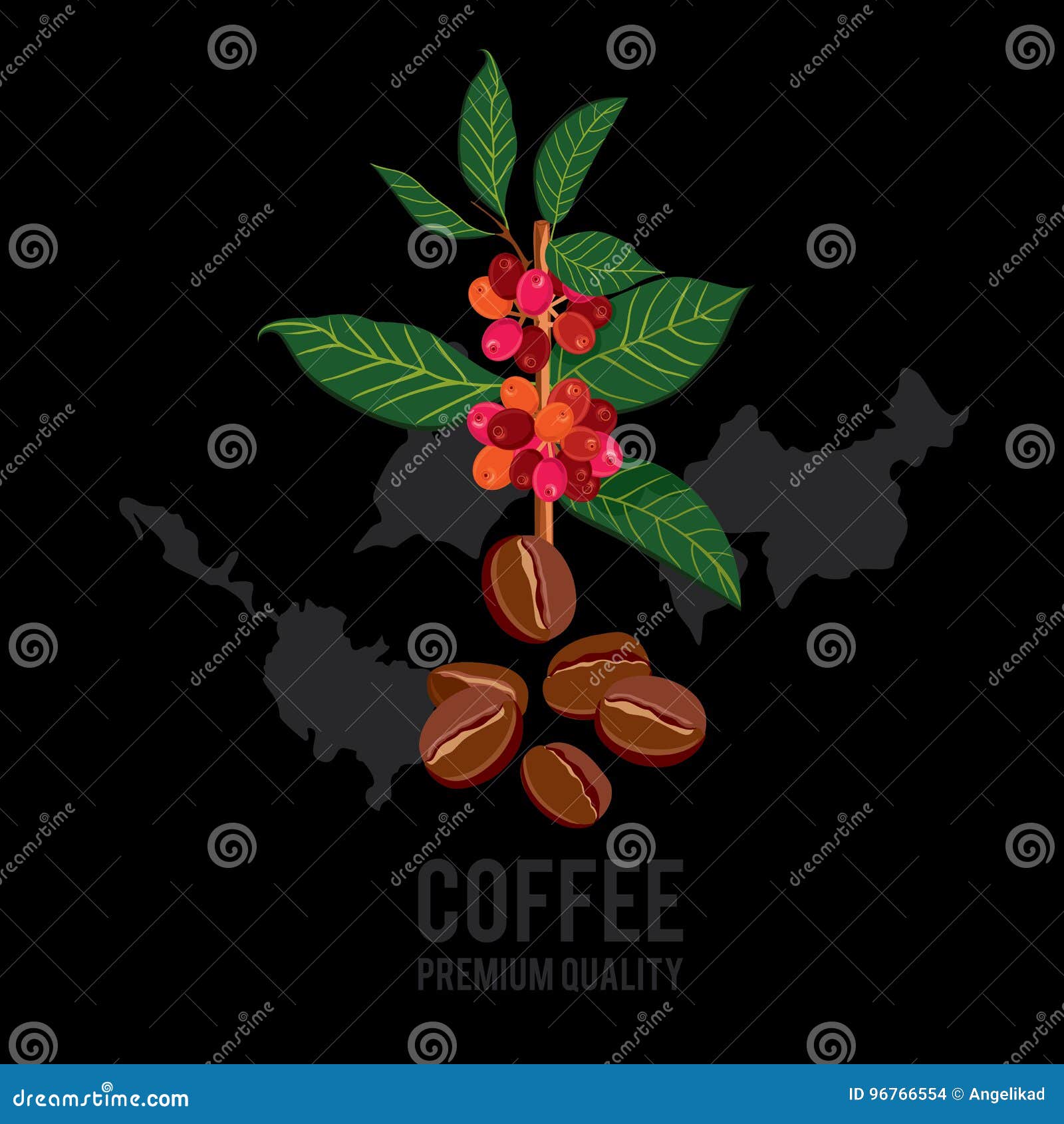 Rama del café ilustración del vector. Ilustración de rojo - 96766554