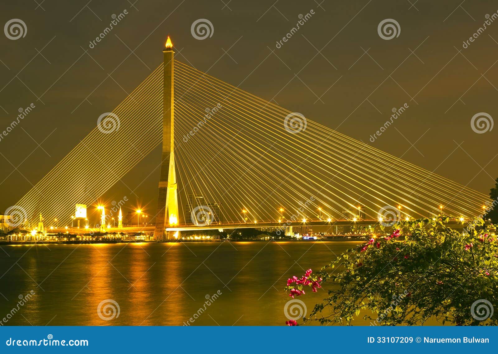 The Rama Eight Bridge at Night in Bangkok Stock Image - Image of ...