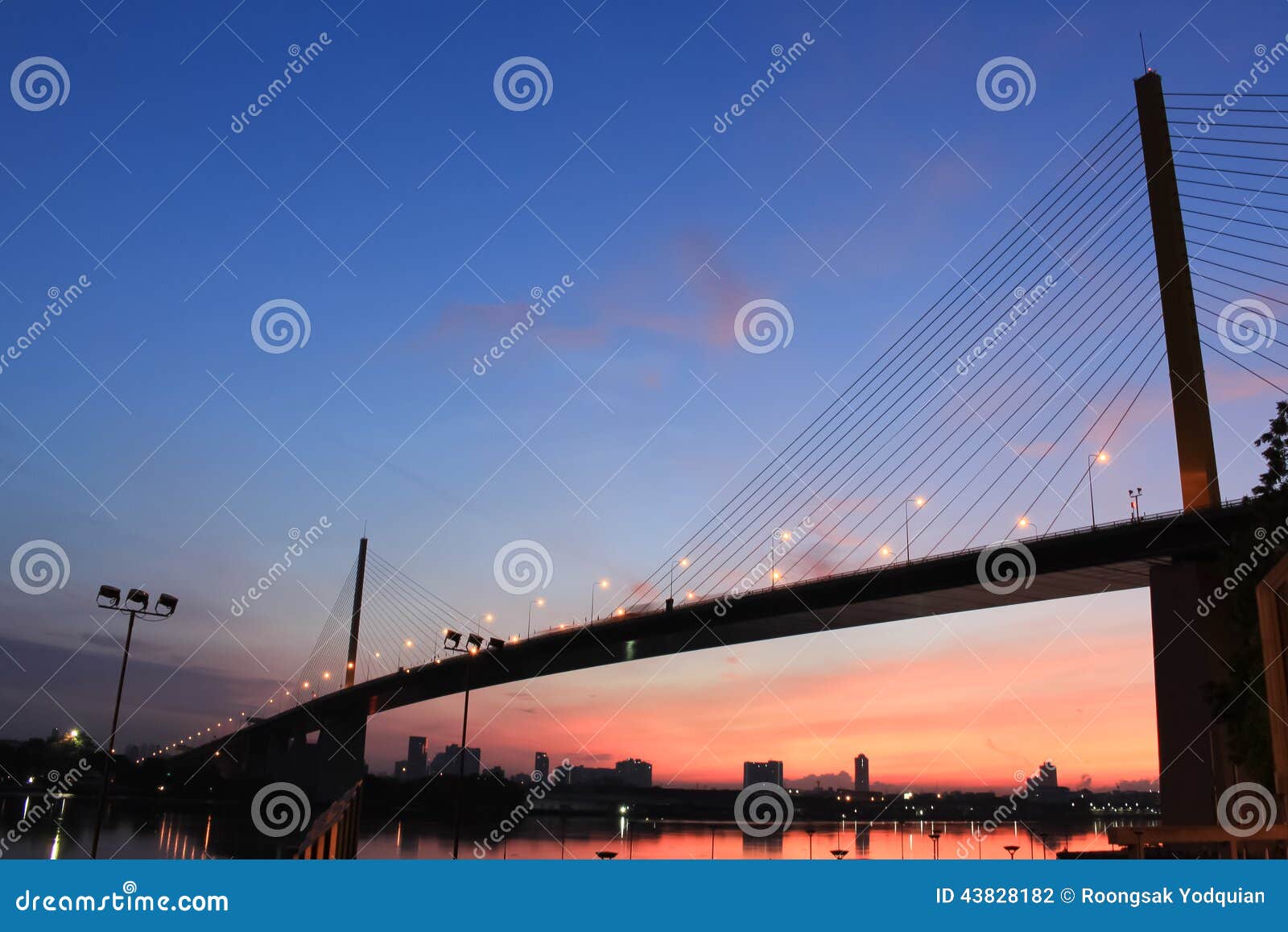 Rama IX Bridge before Morning in Bangkok Stock Photo - Image of ...