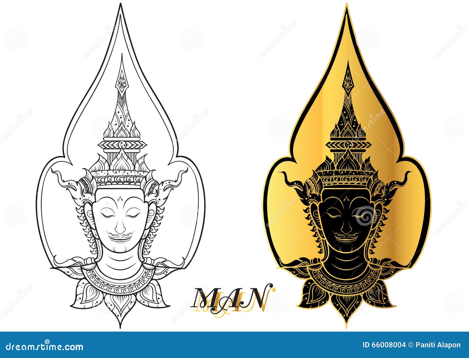 Rama Face Mask In Thai Culture Dancing Drawing Isolated Vector ...