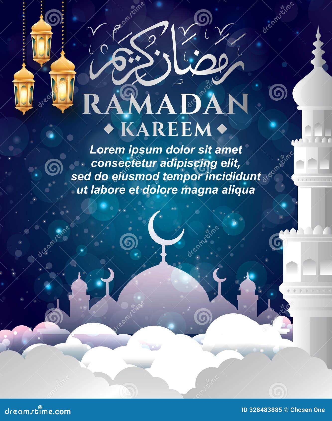 Ramadan Background with Blue and White Colour Design Stock Illustration ...