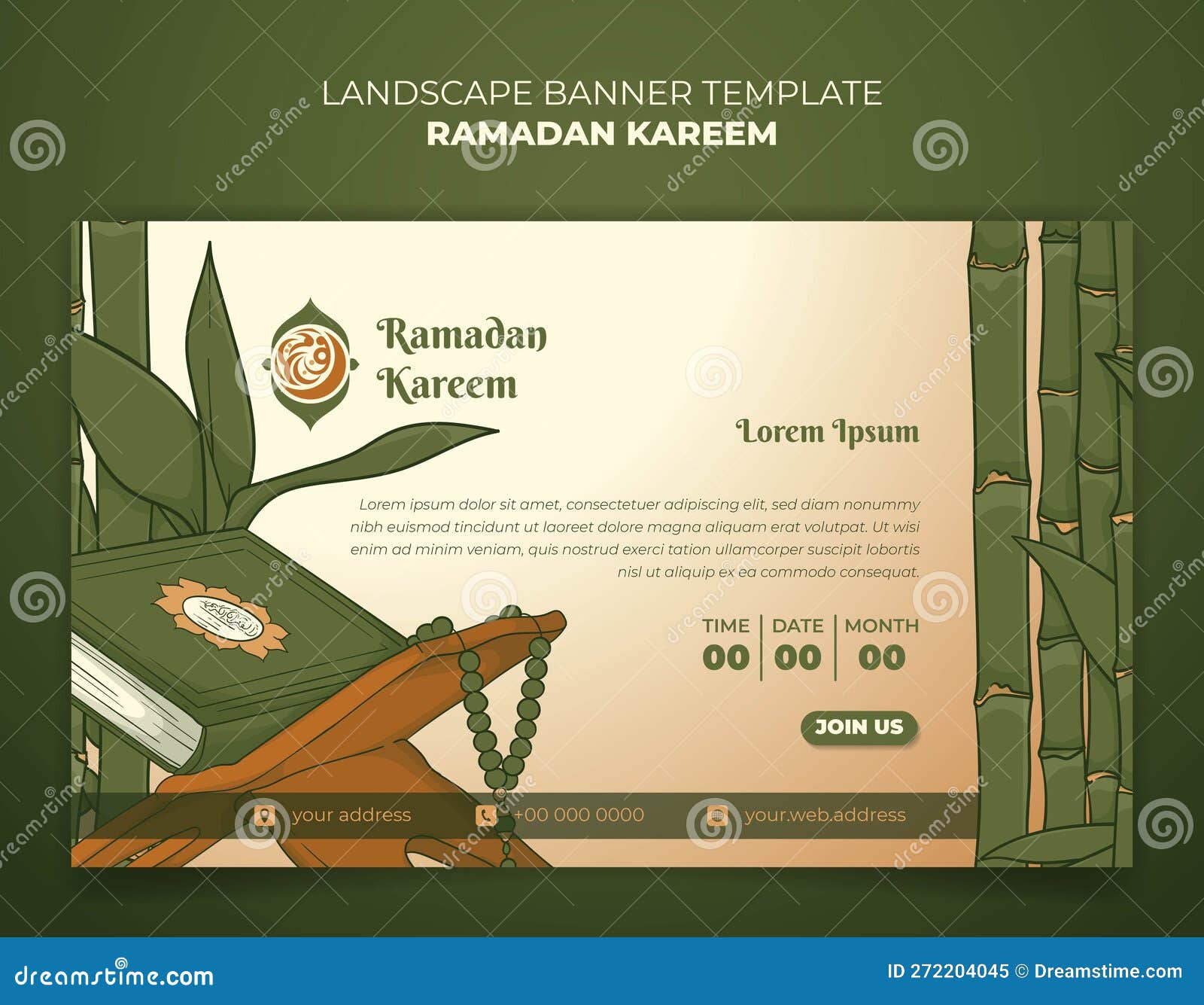 Ramadan Banner Template Design with Al-qur an and Bamboo Background in ...
